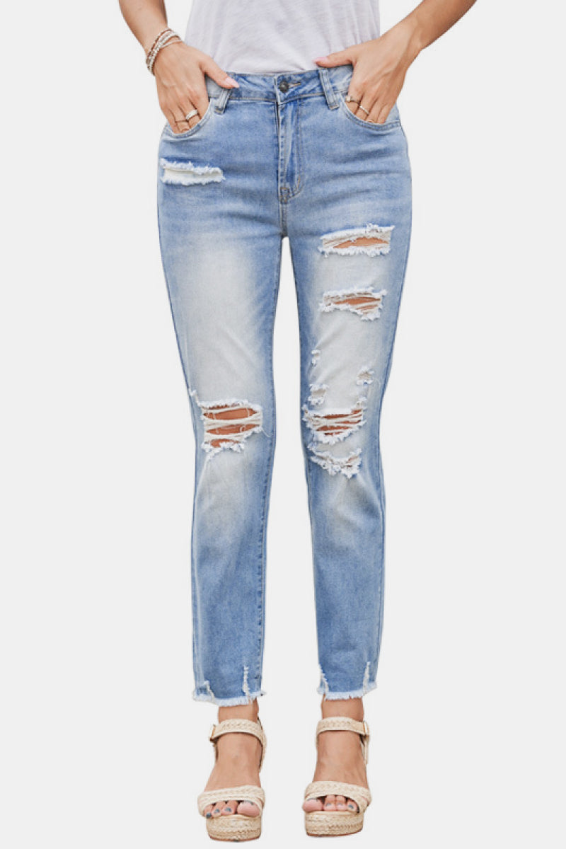 High Rise Distressed Ankle Jeans Social Co Boutique